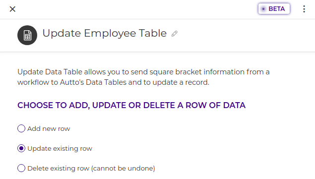 Update Data Table Action – AUTTO