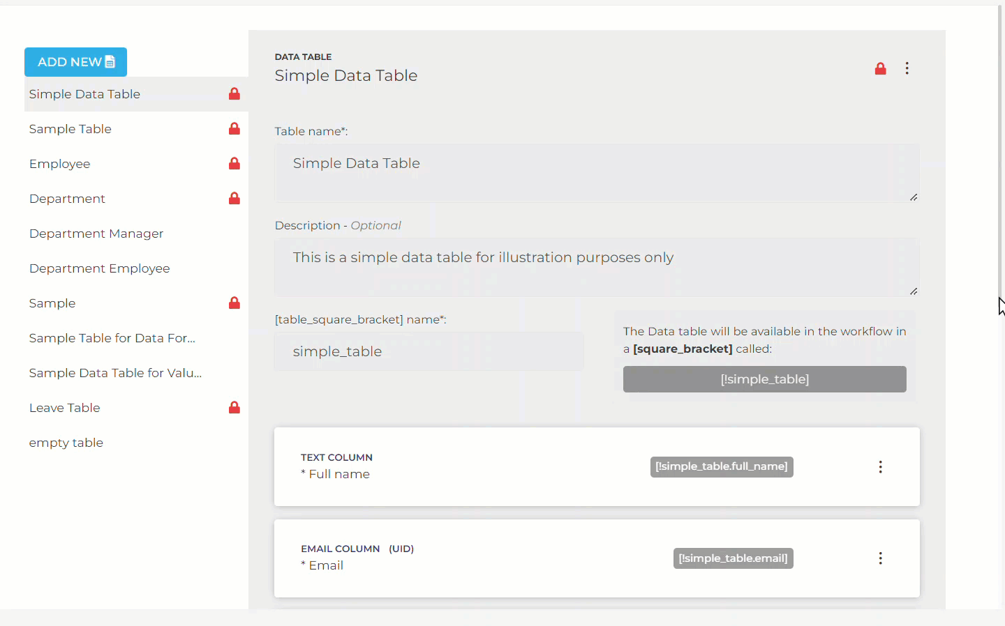 Using Data Tables AUTTO